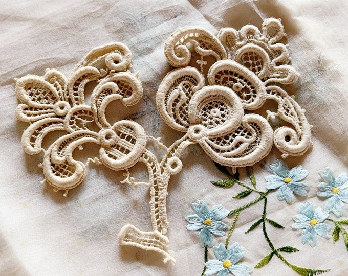 RESERVED FOR CAROL Very Bold Densely Embroidered Antique Schiffli Lace ...