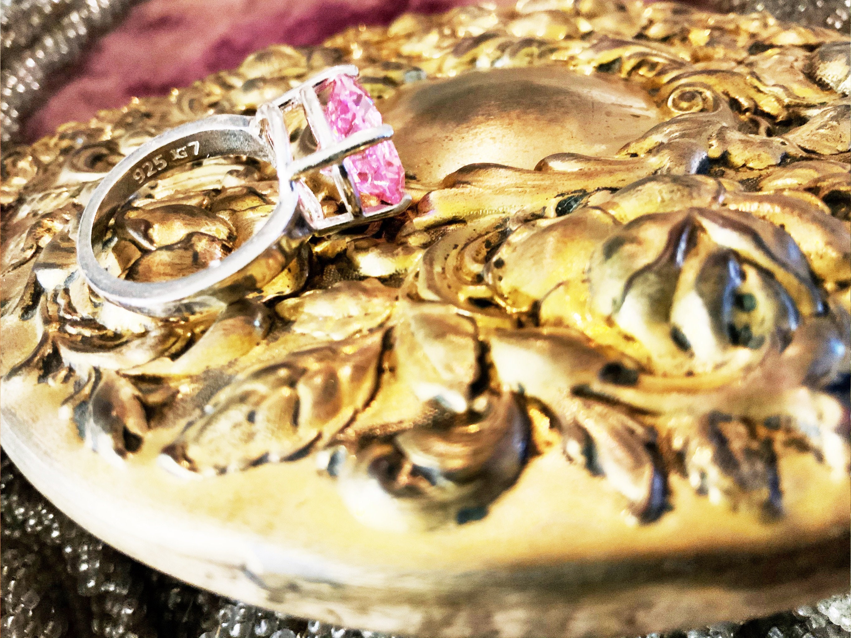7.25 Very Pretty Large Pink Stone Ring Stamped 925 Silver | Etsy