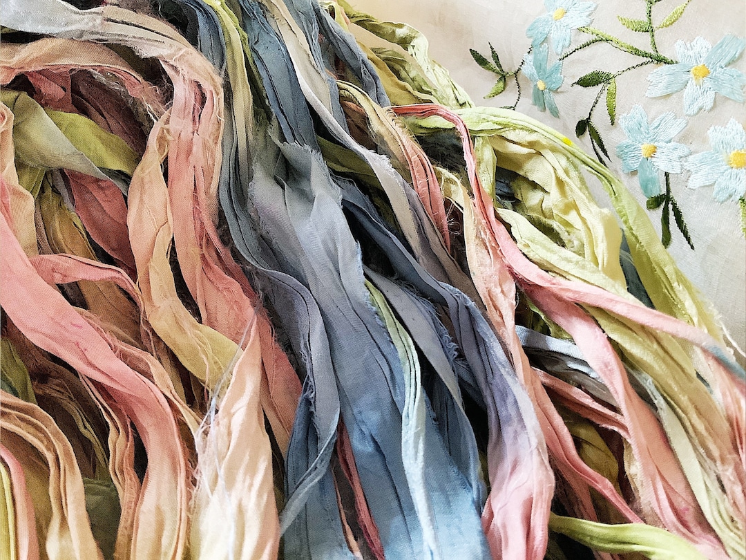 Sari Silk Ribbon - Pastels - Varigated Ribbon - Recycled Vintage Ribbon ...