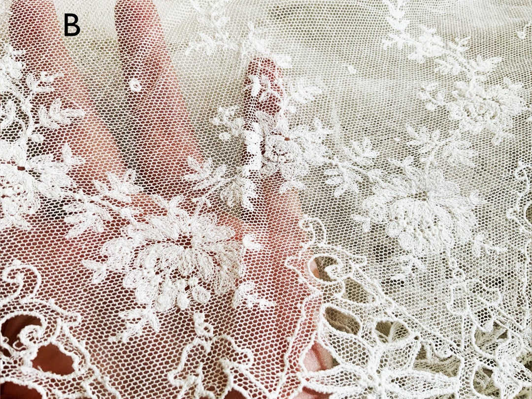 14inw Gorgeous Ivory Tambour Lace Embroidery & Cutwork Fine Net Lace ...