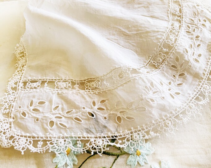 Antique Ivory Lace Trimmed Hand Embroidered Batiste Remnant Eyelets ...