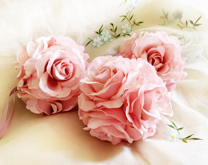 Gorgeous Vintage Pink Rose Balls - Artificial Flower Heads - Bridal ...