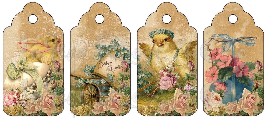 12 GIFT TAGS LABELS Happy Easter Vintage Images Chicks Easter - Etsy