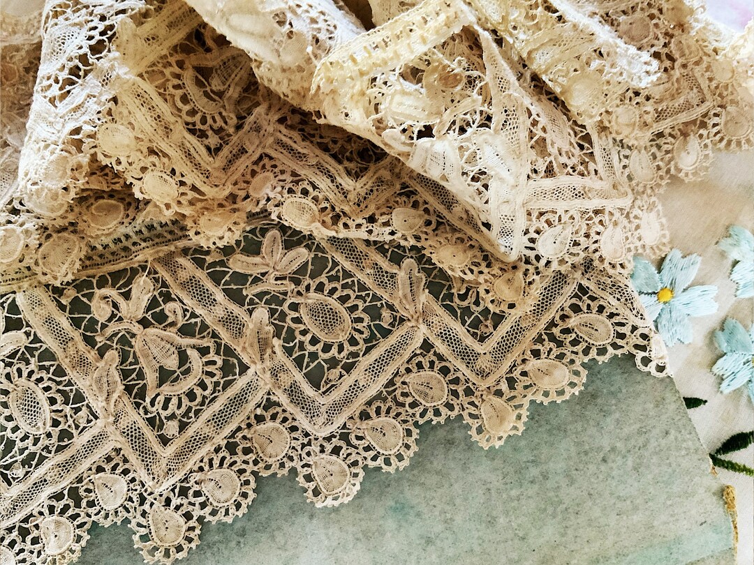 Very Fine Beautiful Handmade Antique Ecru Linen Bobbin Lace - Craft ...
