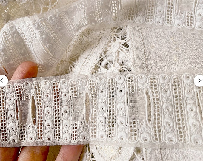 Exquisite Fine Hand Embroidered Lace Trim - Eyelets - Ribbon Insertion ...