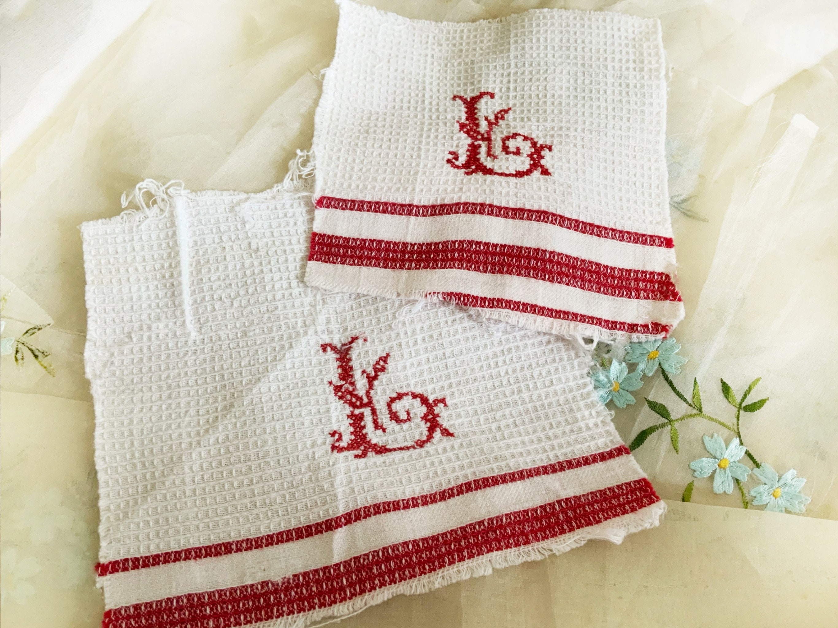 Salvage Hand Embroidered Red Monograms For Craft Projects | Etsy