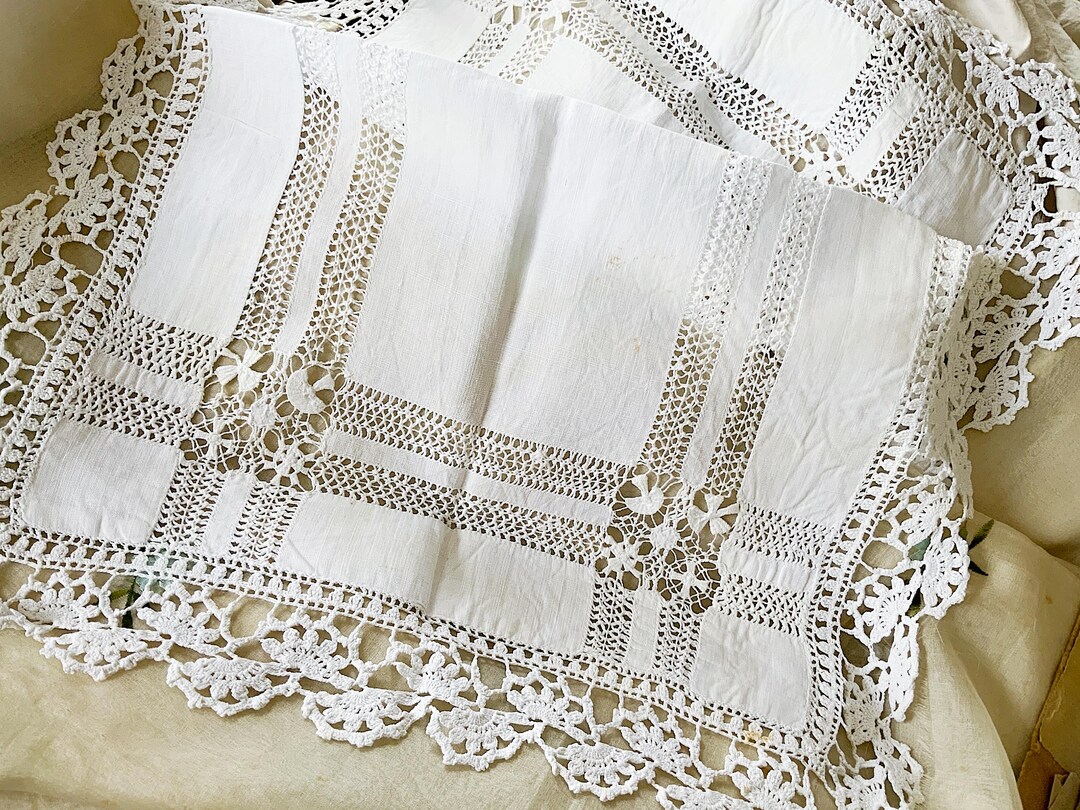 Lovely Handmade Vintage Linen Tray Cloth - Handmade Needle Work & Hand ...