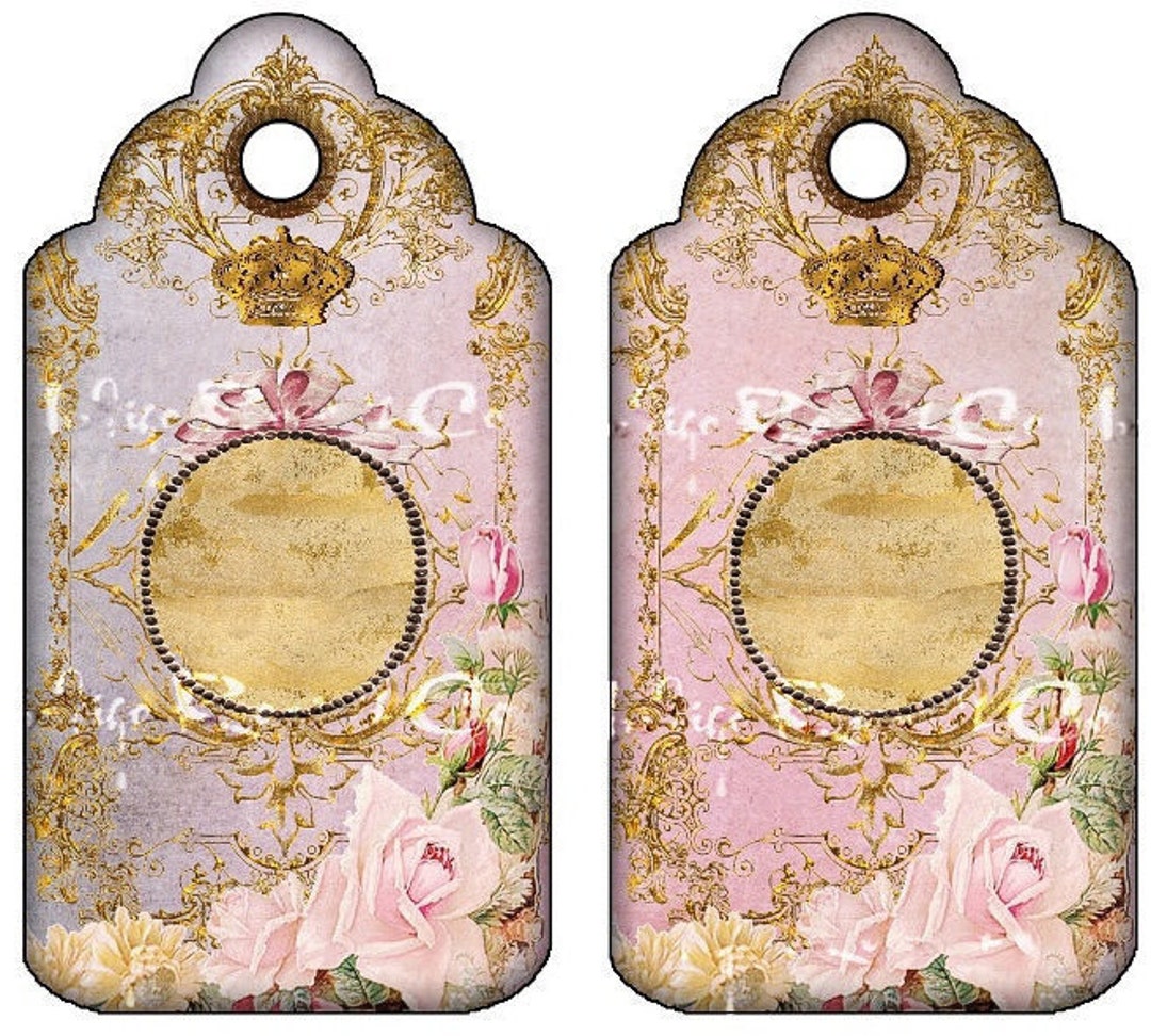 WRITABLE LABEL Gift Tag Label Gold Crown Vintage Roses Pink - Etsy