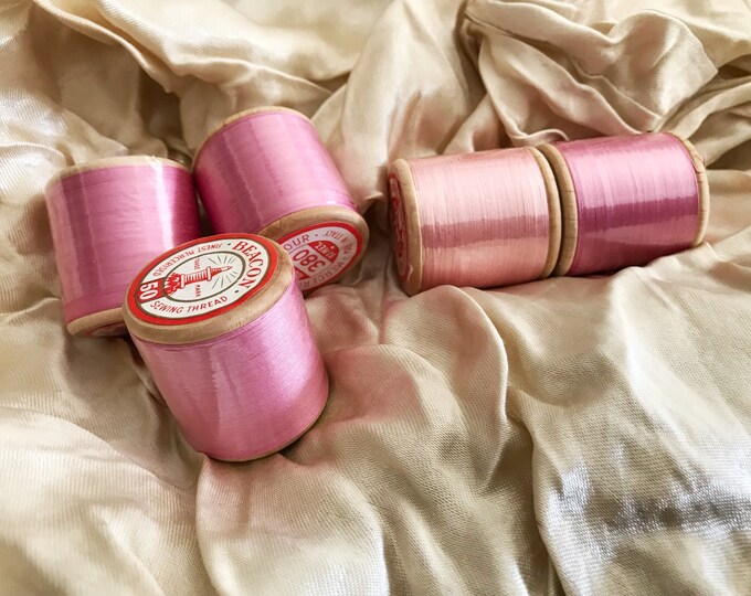 Vintage Pink Cotton Thread #50 - 100 Yards - Wood Reel - Beacon - Made ...