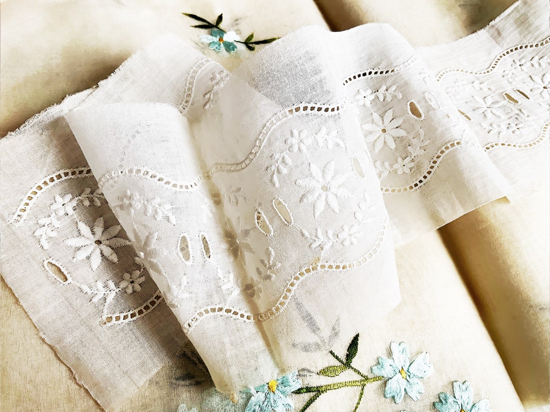 Gorgeous Ivory Organdy Embroidery Anglaise Insertion Lace - Eyelet Lace ...