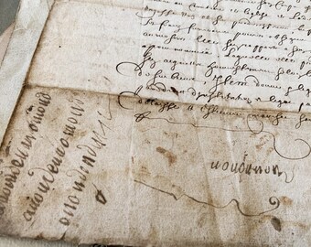 Antique Hand Written French Paper / Documents Calligraphy Script Stamps ...