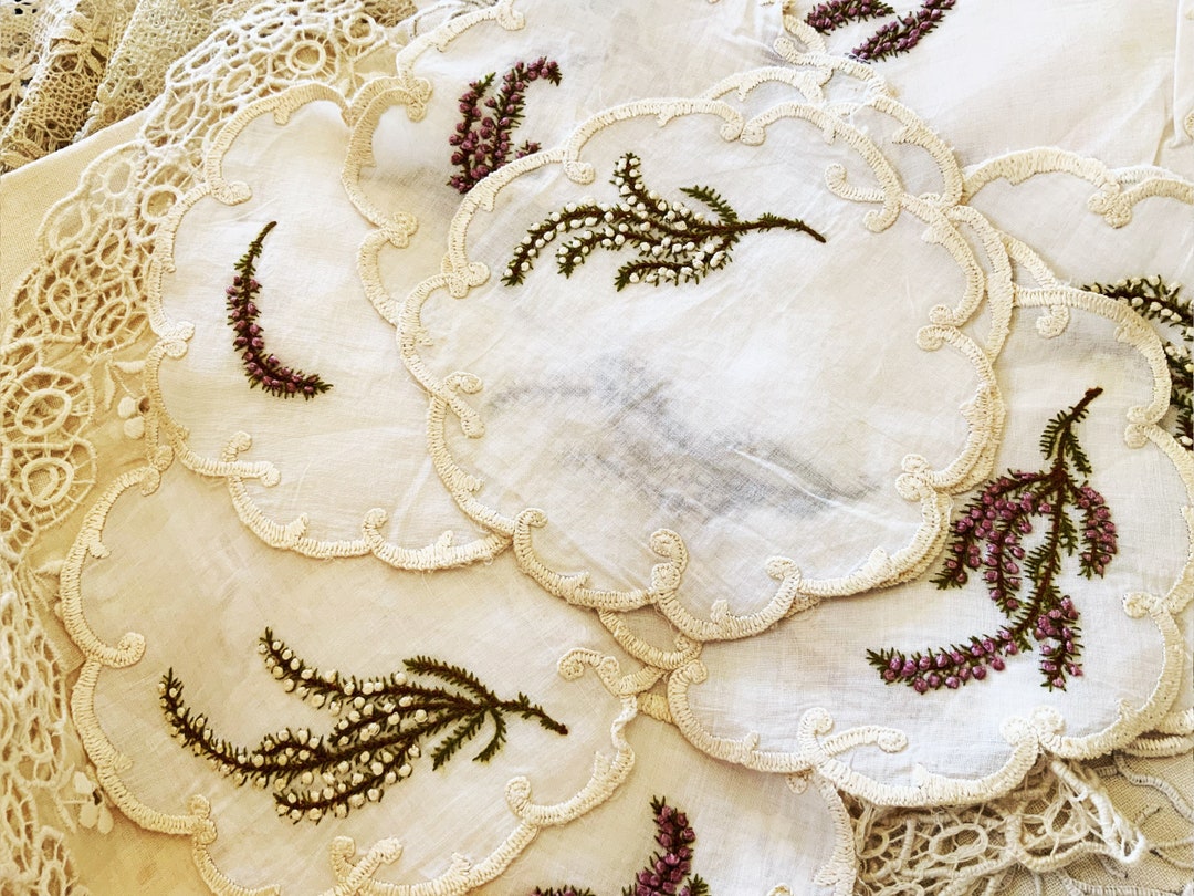 Antique Hand Embroidered Silk on Linen - Finest Sheer Linen - Silk ...