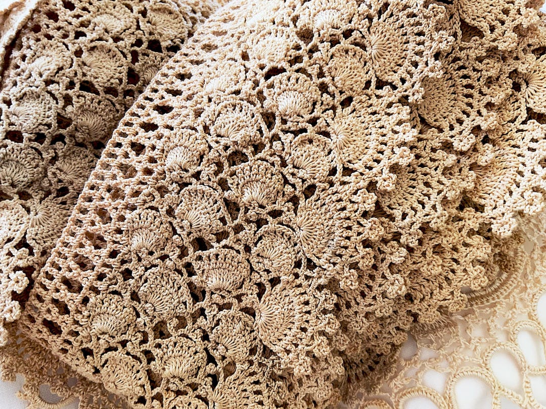 Hand Crocheted Vintage Ecru Lace - Handmade Lace - Craft Bags Cushions ...