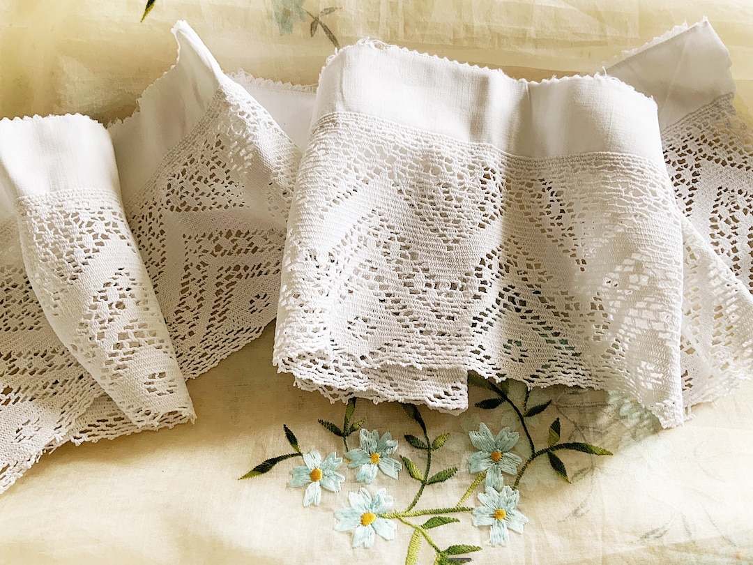 5.5 X 41in Vintage Remnant Cotton Lace - Salvage Craft Cushions Shelf ...