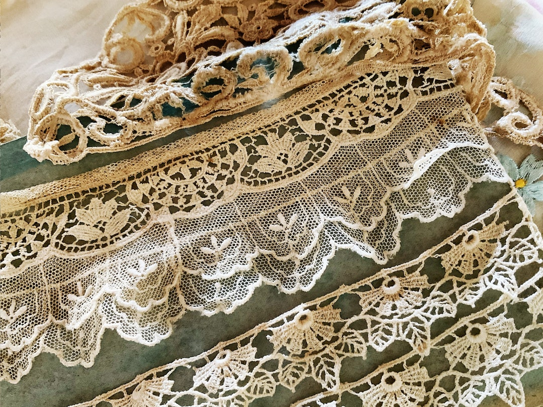 Vintage Schiffli & Tulle Lace Remnants - Double Ruffles - Salvage Craft ...