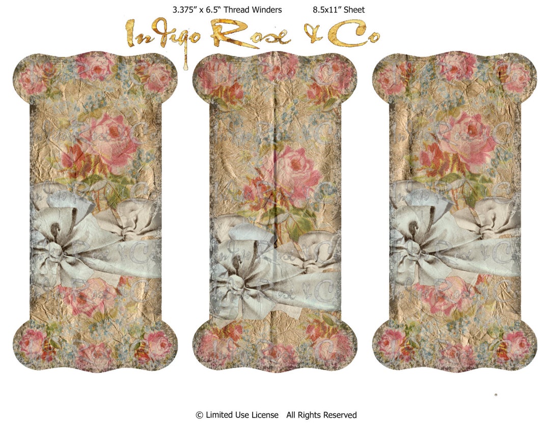 RIBBON Holder Old Paper Pink Roses Party Favour Gift Tag - Etsy