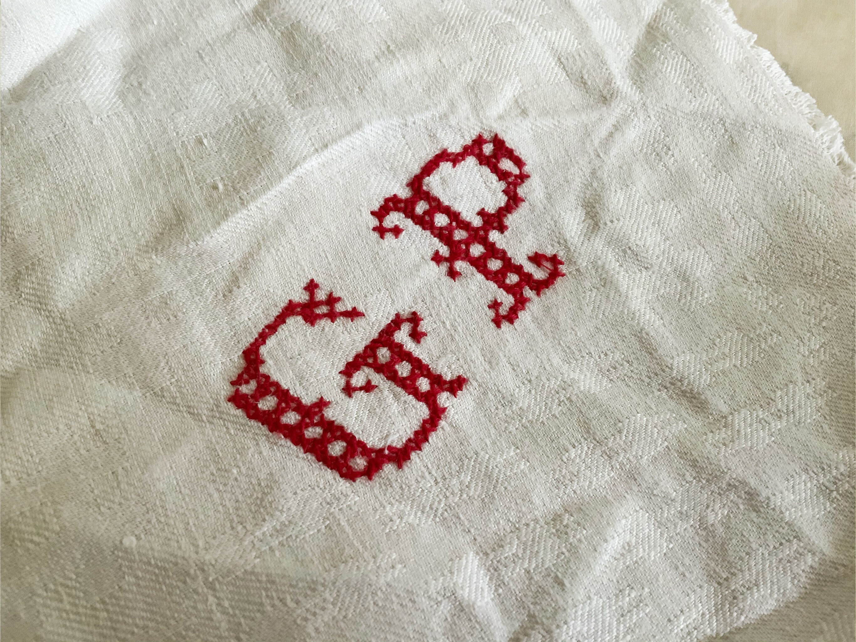 Salvage Hand Embroidered Red Monograms For Craft Projects | Etsy