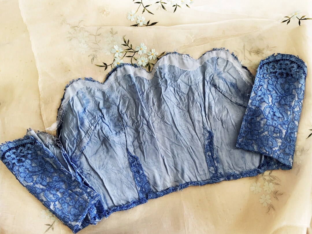 Vintage Beautiful Blue Lace BODICE / Top - Salvage From a Prom Dress ...