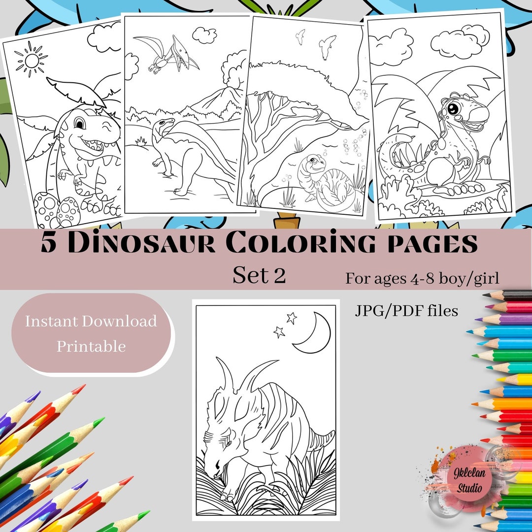 Dinosaur Coloring Pages, Set 2, Dinosaurs for Girls, Boys, Dinosaur ...