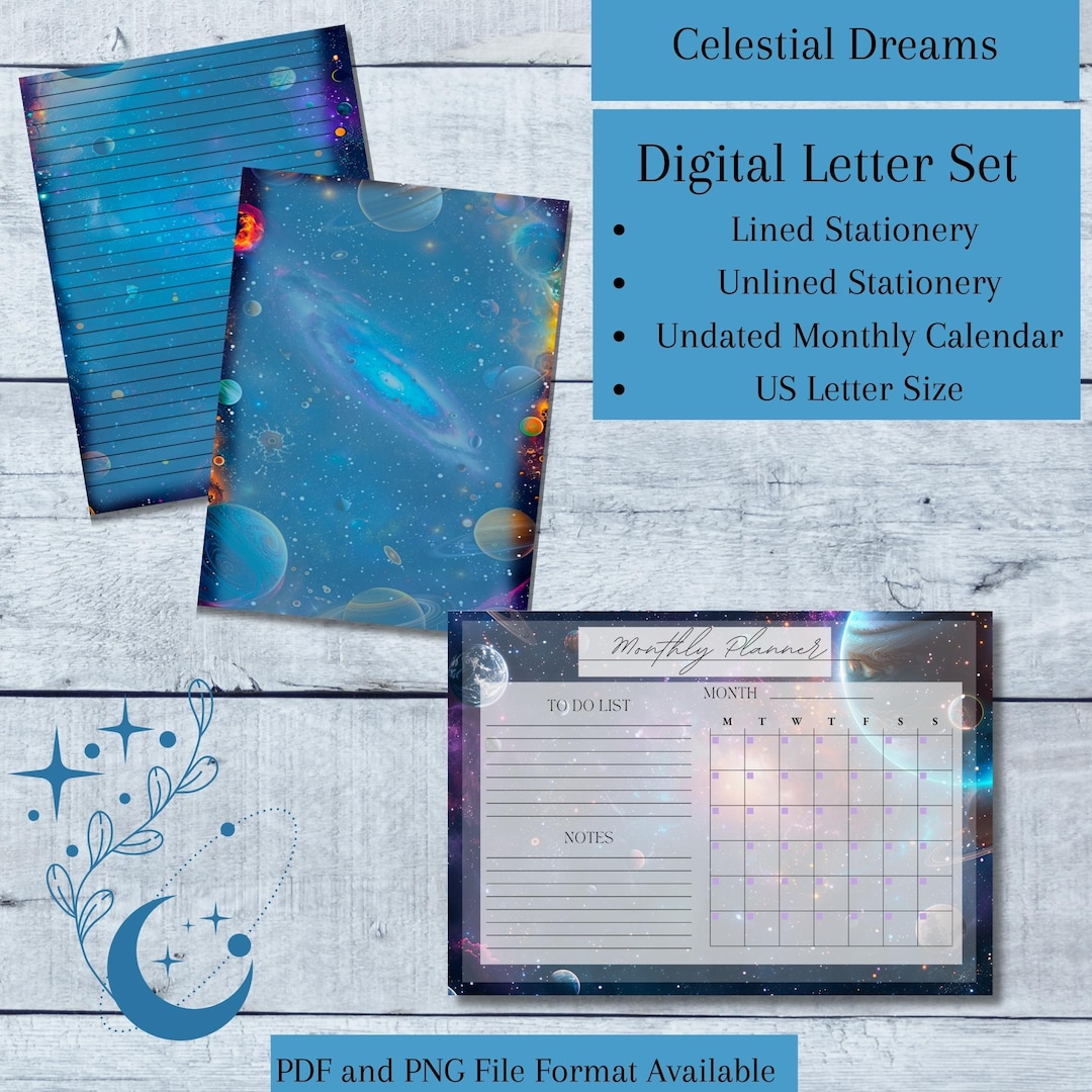 Celestial, Space, Printable Stationery, Printable Writing Paper, Letter ...