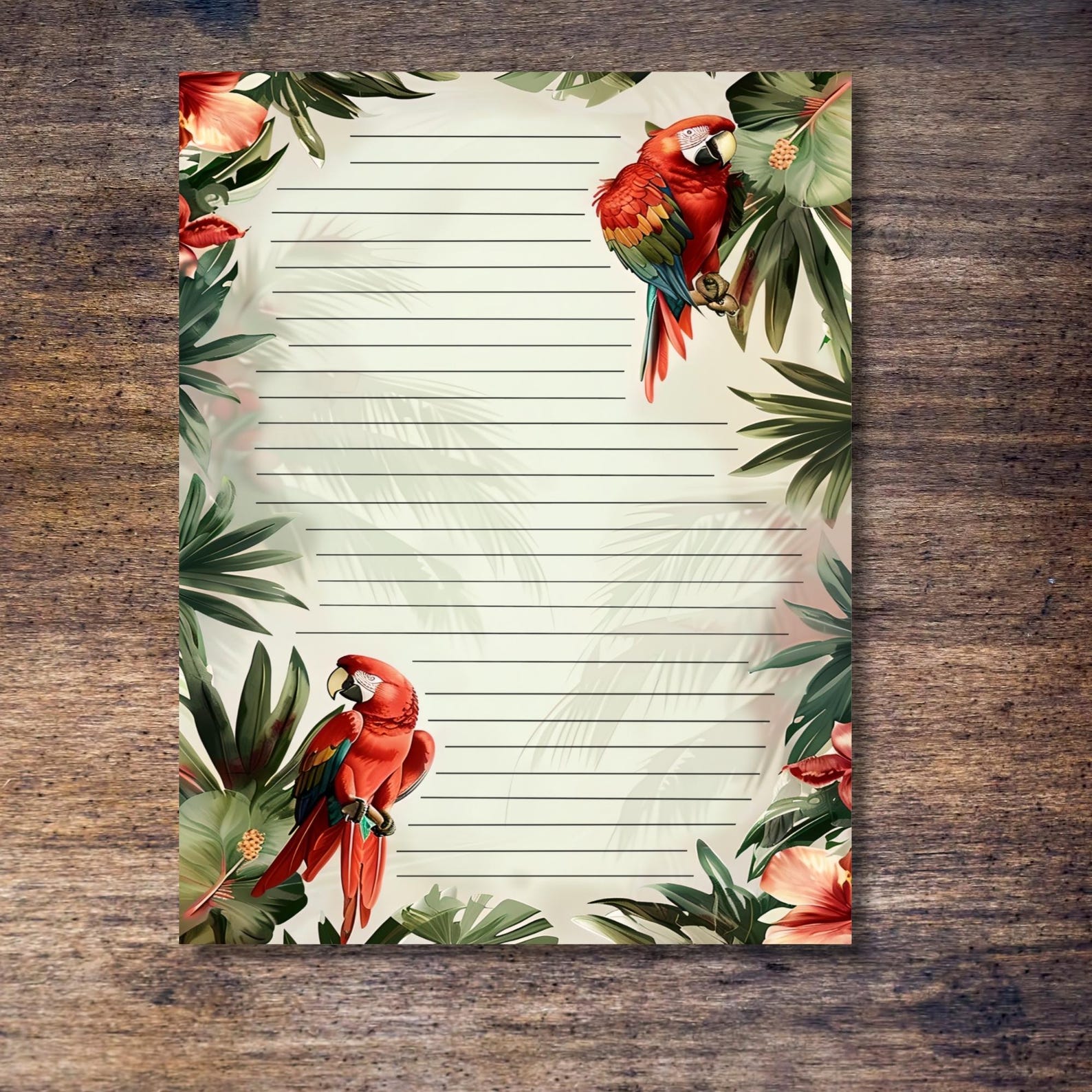Tropical, Parrots Printable Stationery, Printable Writing Paper, Letter ...