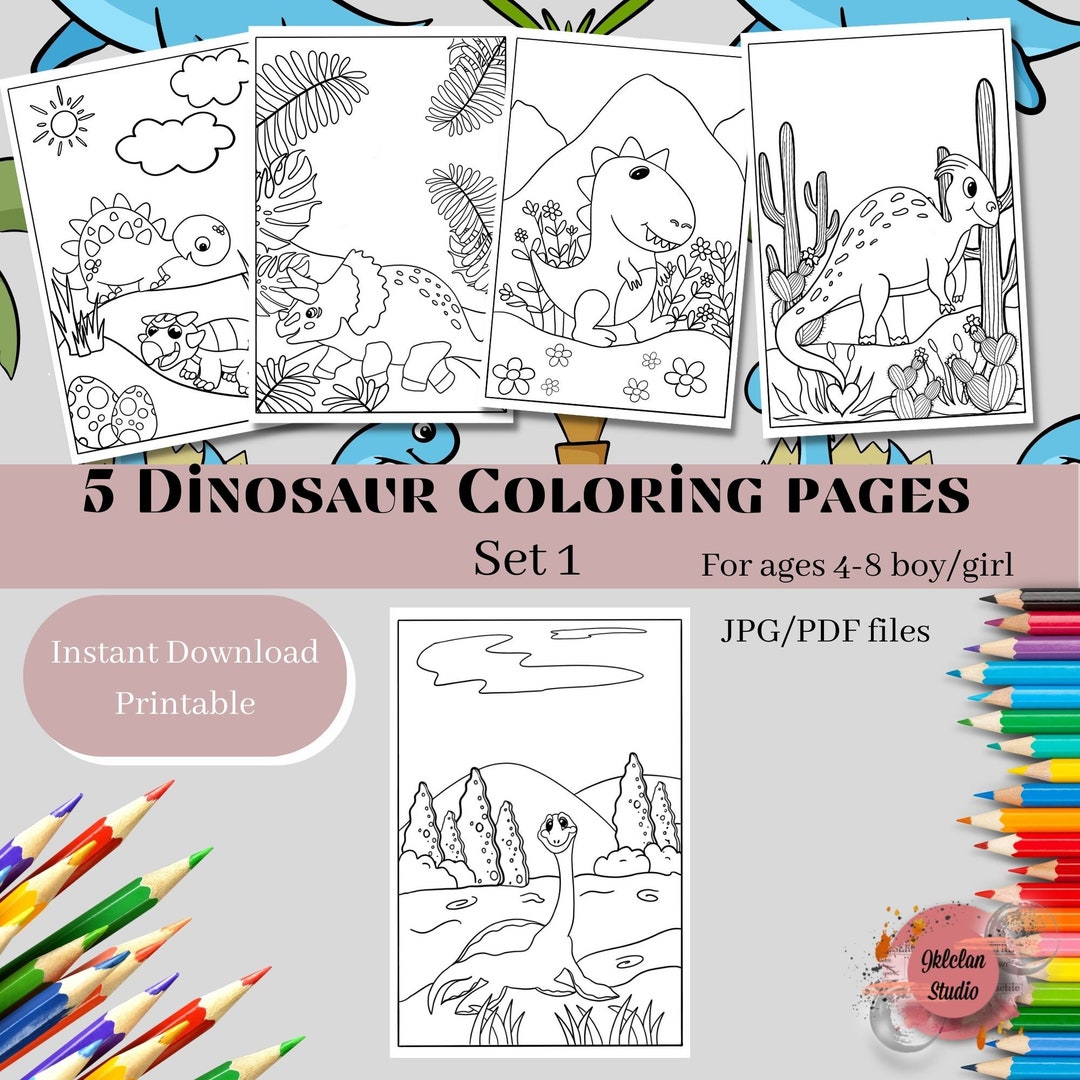 Dinosaur Coloring Pages, Set 1, Dinosaurs for Girls, Boys, Dinosaur ...