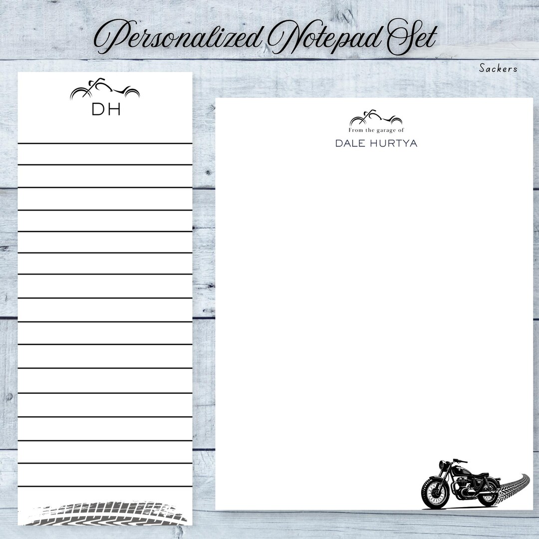 Masculine Personalized Motorcycle Notepad Set Custom Name Monogram 5x7 ...