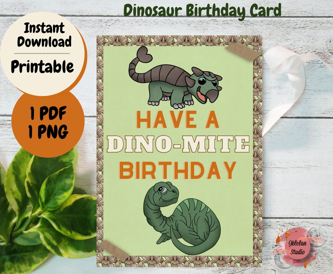 Dinosaur Birthday Card, Dinosaur Card, Instant Download, Printable ...