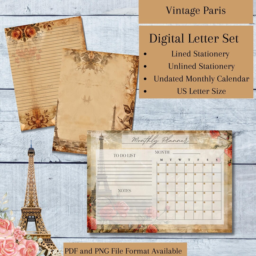 Vintage, Paris, Printable Stationery, Printable Writing Paper, Letter ...