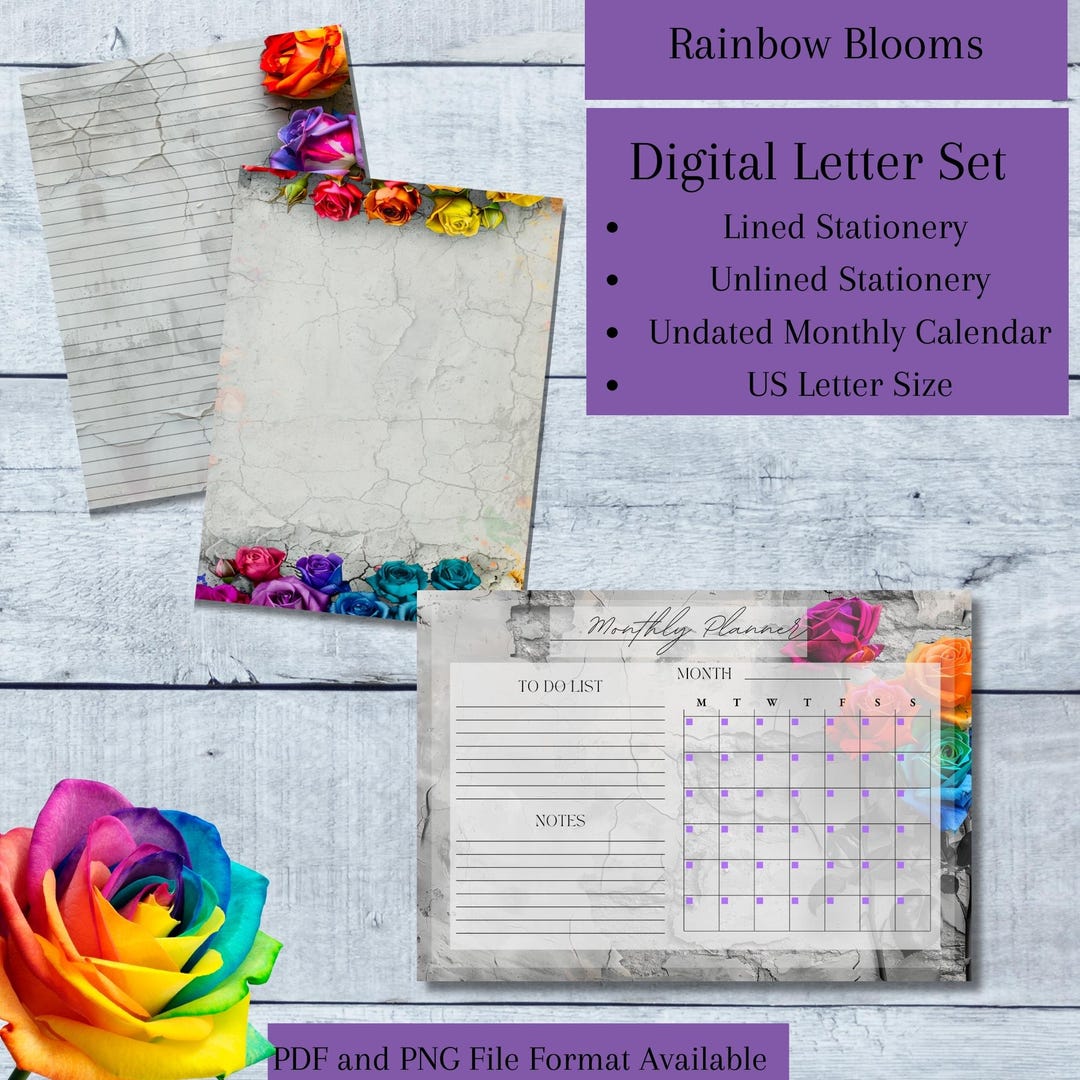 Rainbow, Roses, Printable Stationery, Printable Writing Paper, Letter ...