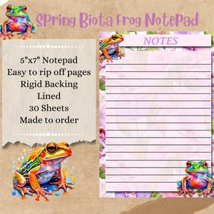 Frogs/ 5x7 Notepad/ Writing Pads/ Writing Stationery/ Lined/ Notes ...