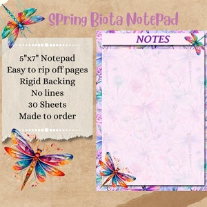 Dragonflies/ 5x7 Notepad/ Writing Pads/ Writing Stationery/ Blank ...