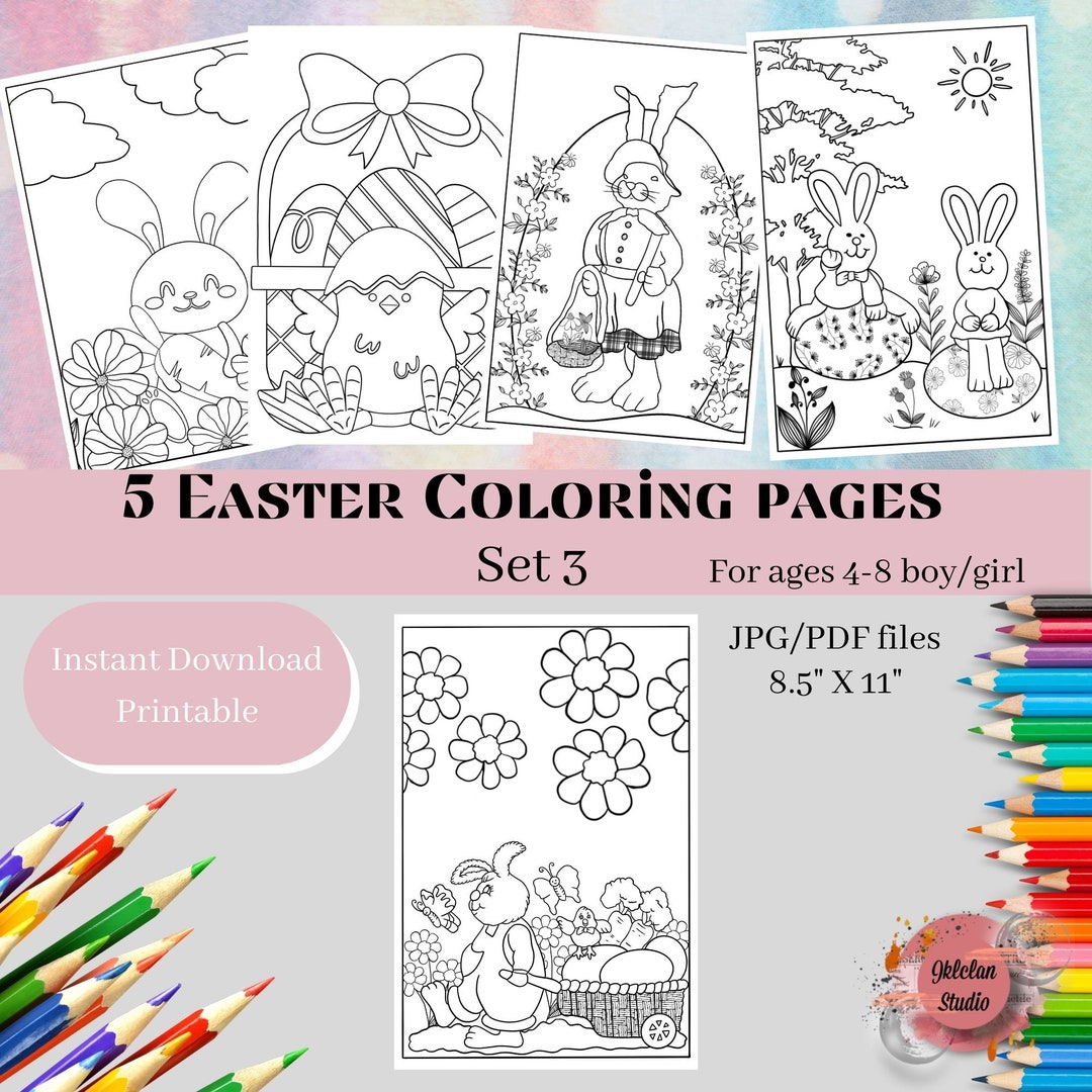 Easter Coloring Pages for Kids, Set 3, Printable Coloring Pages, Easter ...