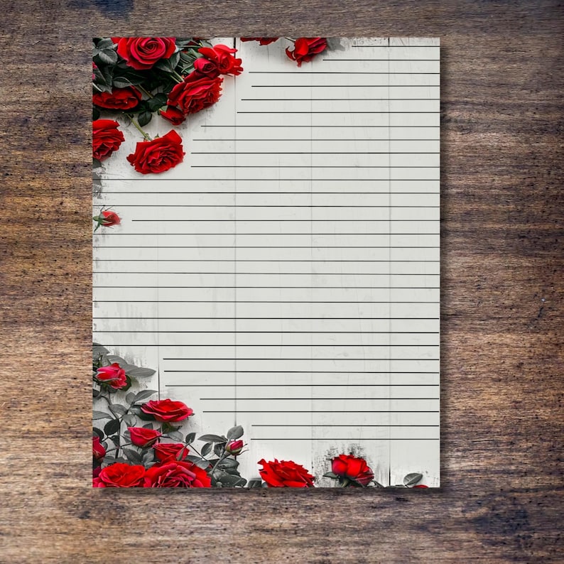 Red Rose, Roses, Printable Stationery, Printable Writing Paper, Letter ...
