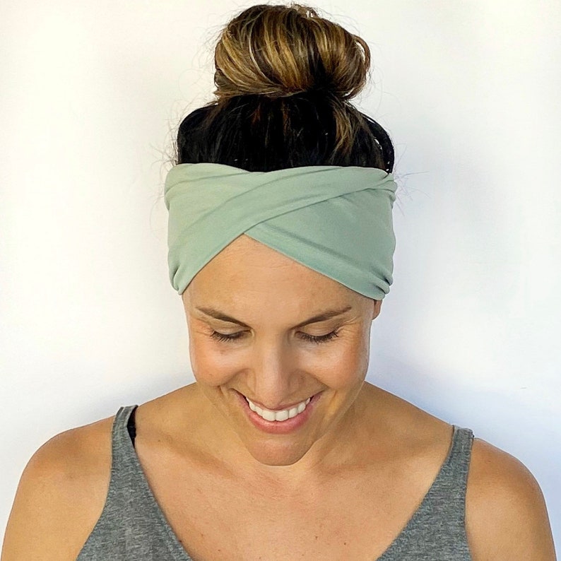 Sage Double Twist Headband Turban Headband Wide Headband Etsy