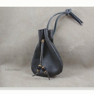 Small Drawstring Pouches, Color: Gray Soft Strong Leather Stitched by ...