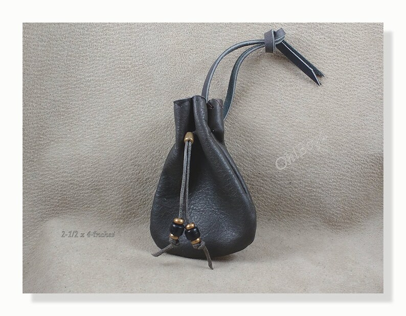 Small Drawstring Pouches Color: Gray Soft Strong Leather - Etsy