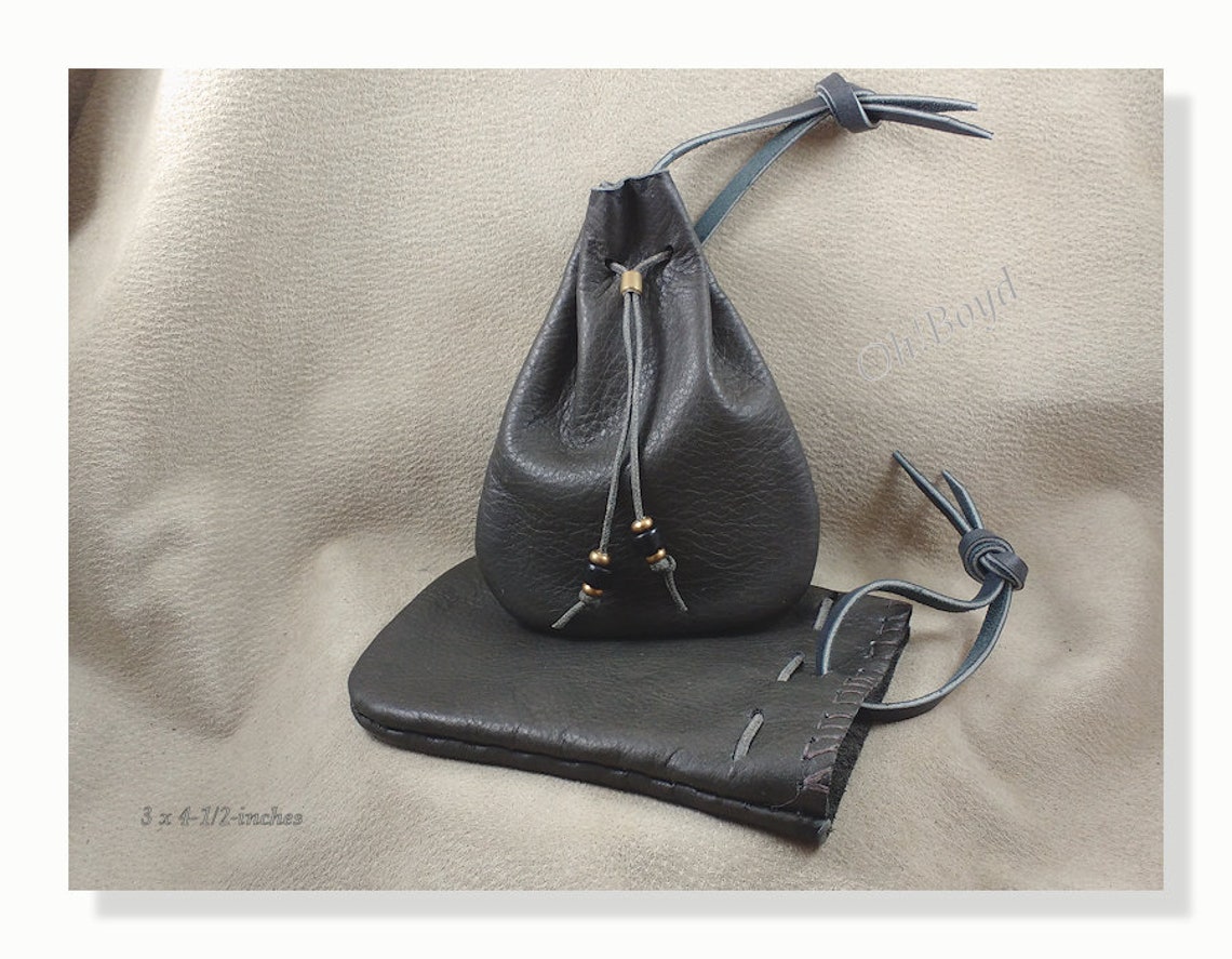 Small Drawstring Pouches Color: Gray Soft Strong Leather - Etsy