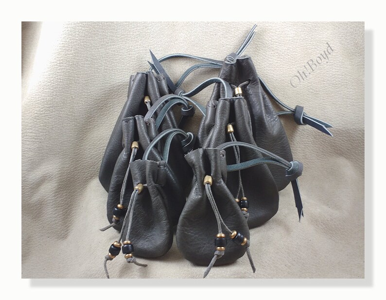 Small Drawstring Pouches Color: Gray Soft Strong Leather - Etsy