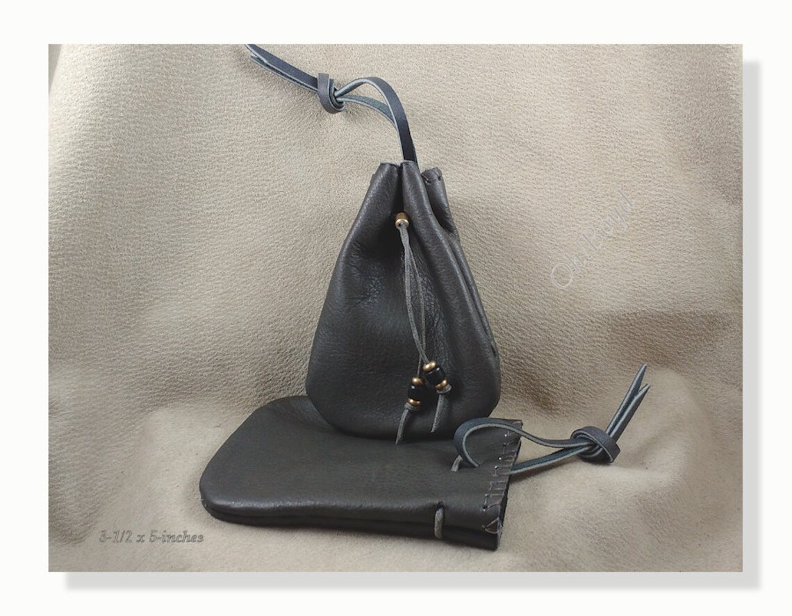 Small Drawstring Pouches Color: Gray Soft Strong Leather - Etsy
