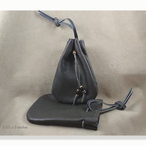 Small Drawstring Pouches, Color: Gray Soft Strong Leather Stitched by ...