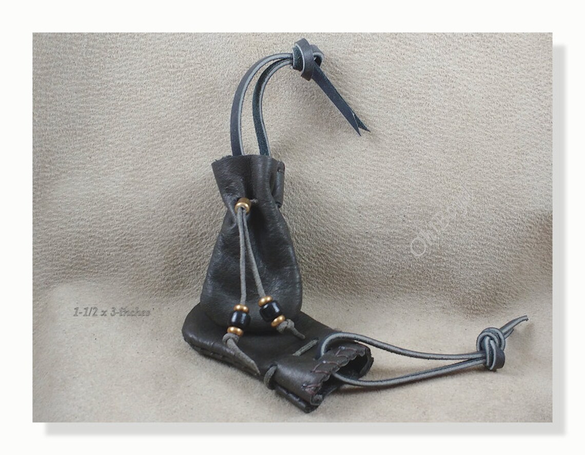 Small Drawstring Pouches Color: Gray Soft Strong Leather - Etsy