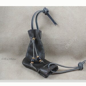 Small Drawstring Pouches, Color: Gray Soft Strong Leather Stitched by ...