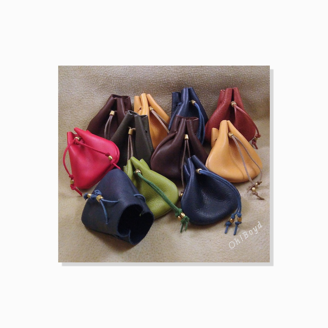 Eleven Small Leather Drawstring Pouches, Colors - Mixed - Soft, Strong ...