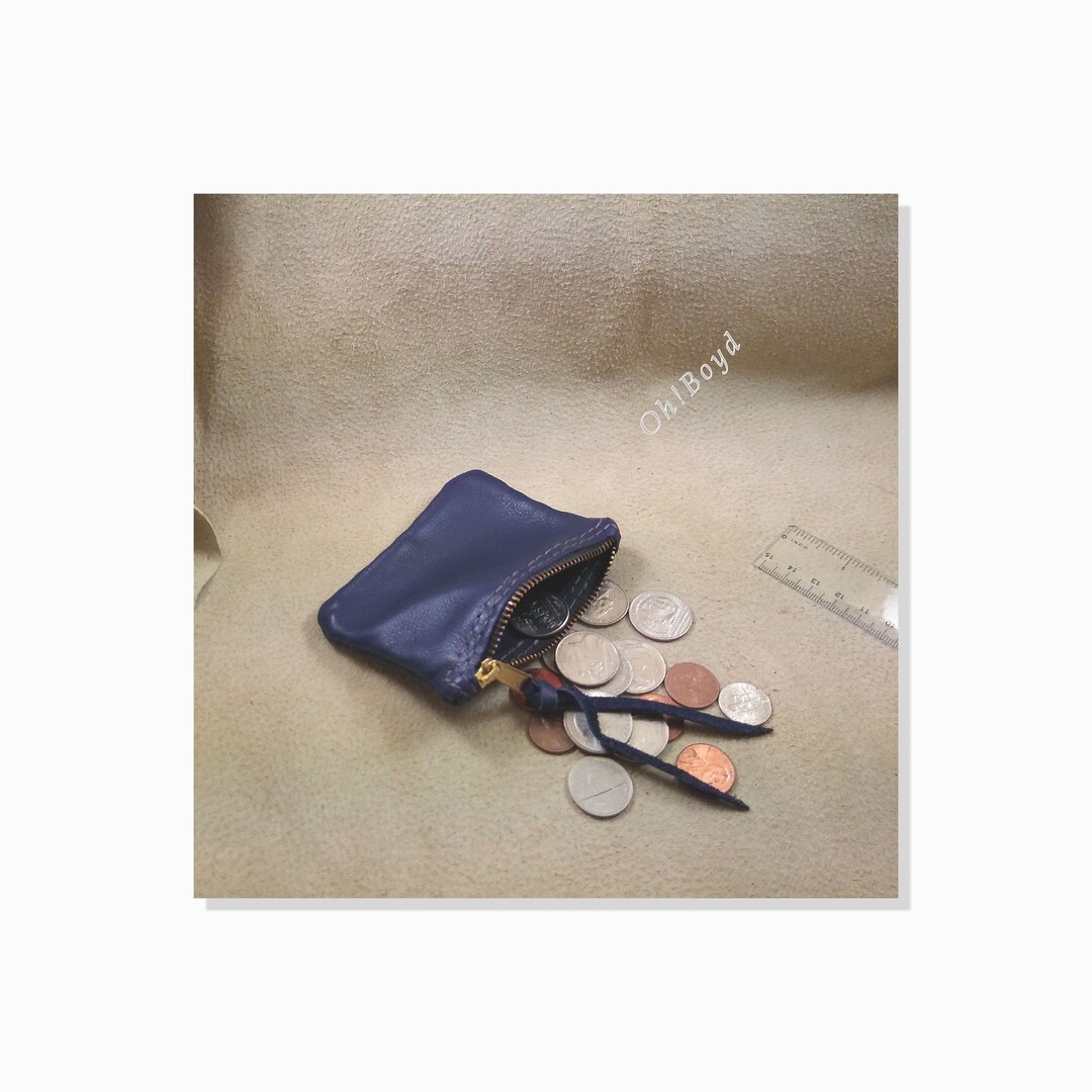 Purple Zippered Coin Purse, Hand Stitched Leather, Size 4x3-in, for Man ...