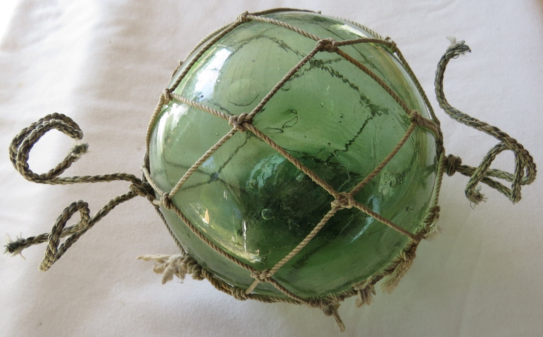 Japanese Blown Glass Fishing Float 6" Sea Green Netted WATER INSIDE ...