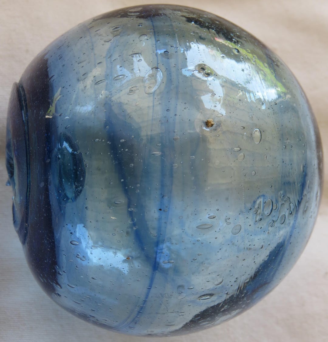 Japanese Blown Glass Fishing Float 3" Blue W/cobalt BLUE SWIRLS Kiln ...