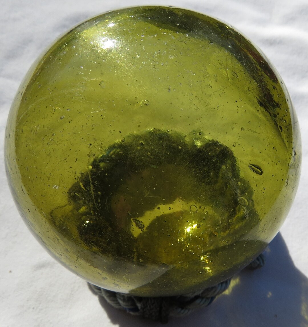 JAPANESE Glass FLOAT 4 Yellow-green Amber Rare Color fishing Line Stand ...