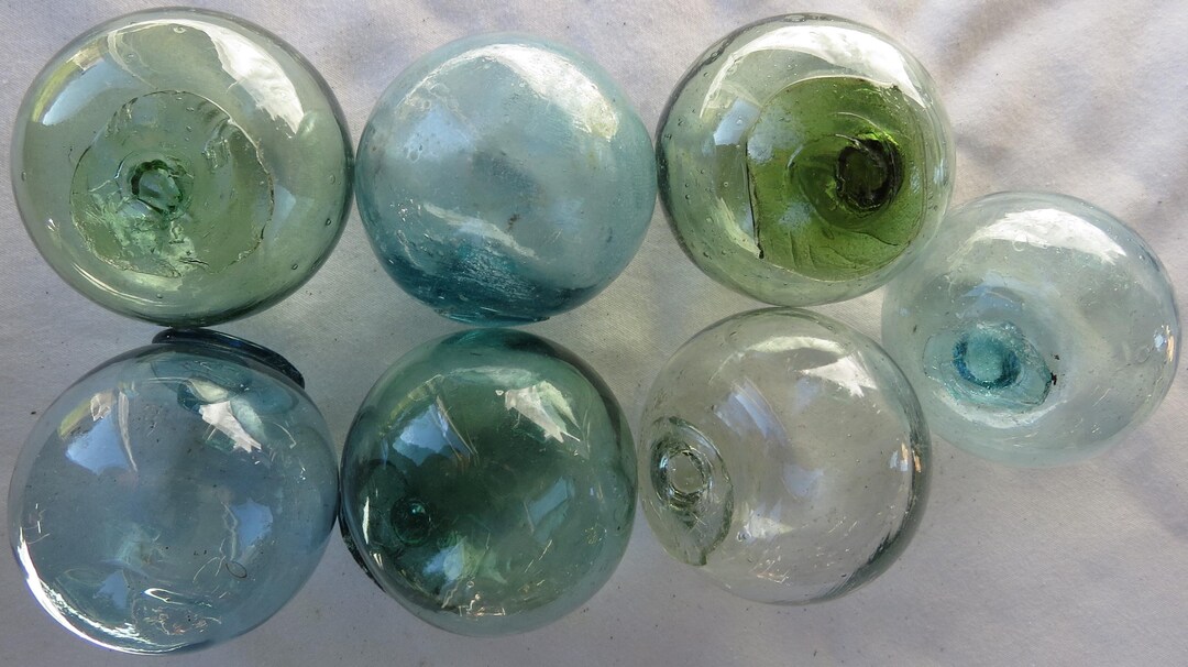 Japanese Blown Glass Floats 2" Lot-7 Drama in Varied Hues: Blue/green ...