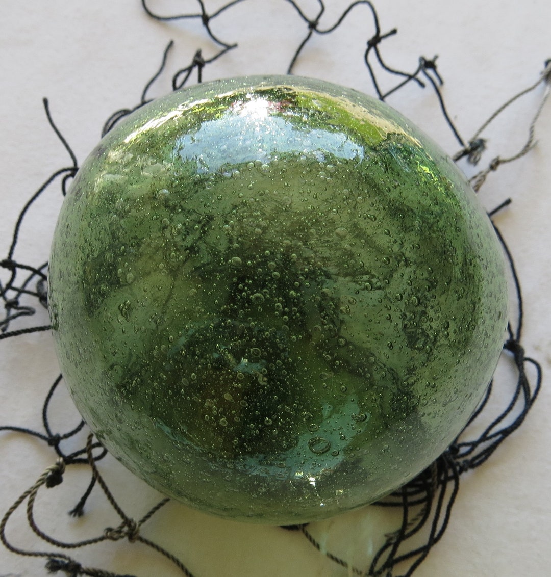 JAPANESE Blown Glass Fishing Float 3 Sea-green bubbles Ocean Sea ...